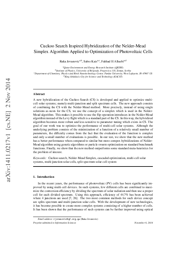 (PDF) Cuckoo Search Inspired Hybridization of the Nelder-Mead Simplex Algorithm Applied to ...