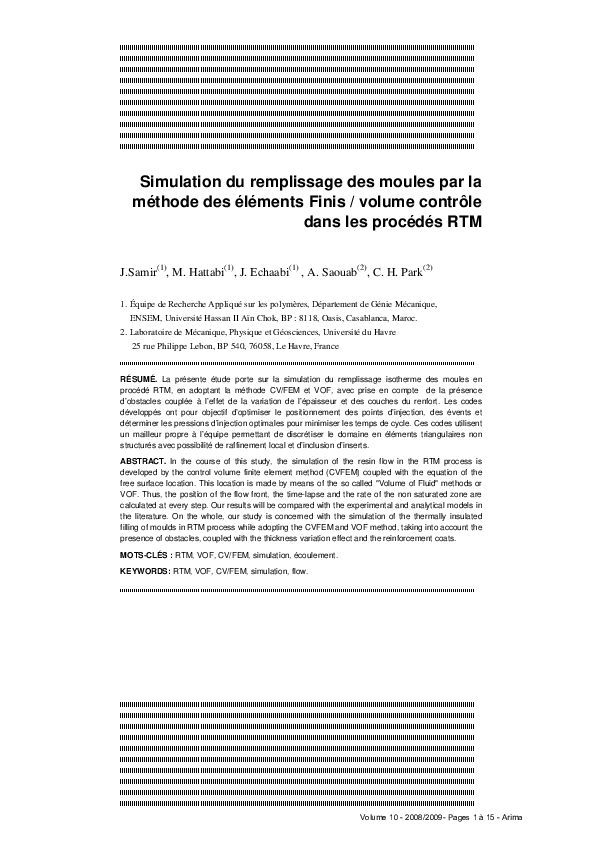 (PDF) Simulation du remplissage des moules par la méthode des éléments Finis/volume contrôle ...