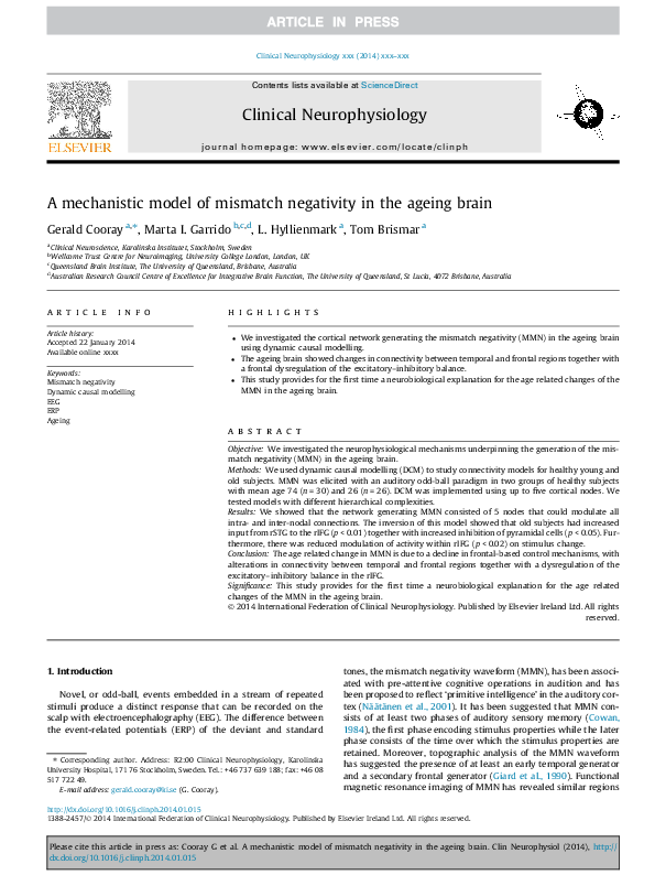 (PDF) A mechanistic model of mismatch negativity in the ageing brain