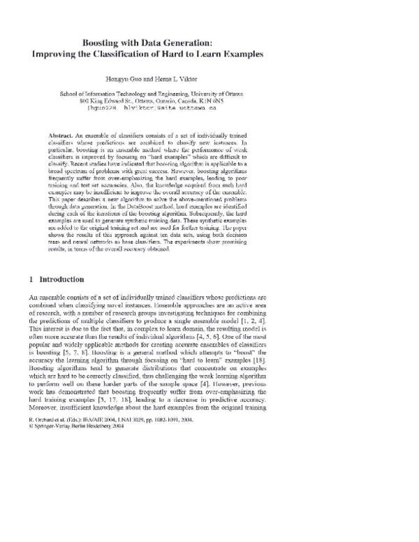 (PDF) Boosting with data generation: Improving the Classification of Hard to Learn Examples