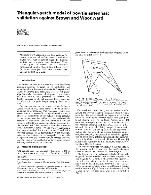 (PDF) Triangular-patch model of bowtie antennas: validation against Brown and Woodward