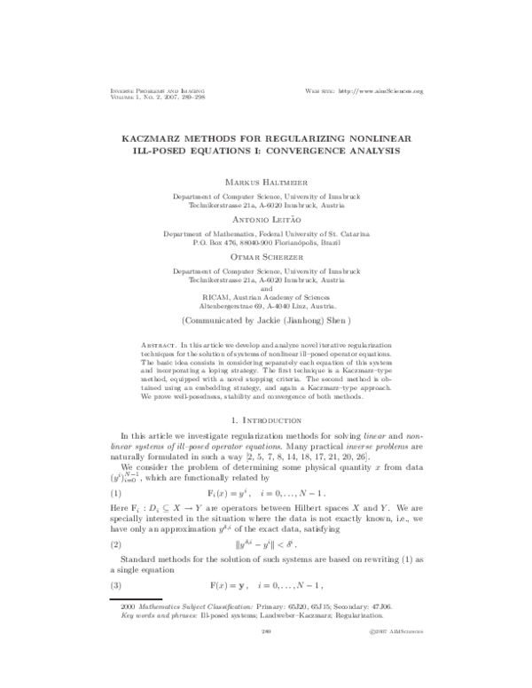 (PDF) Kaczmarz methods for regularizing nonlinear ill-posed equations II: Applications