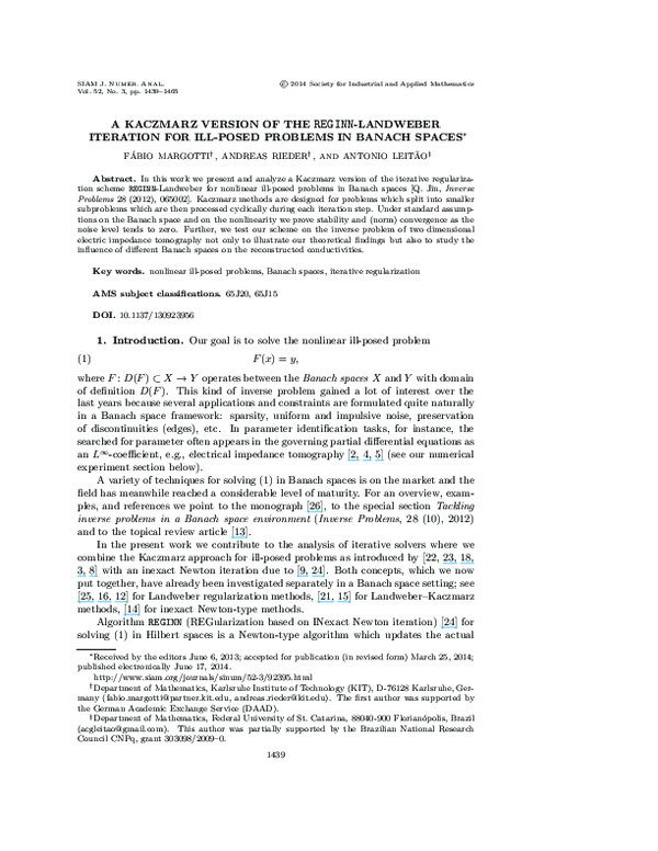 (PDF) Kaczmarz REGINN-Landweber Iteration for Ill-Posed Problems