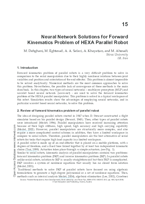Pdf Neural Network Solutions For Forward Kinematics Problem Of Hexa Parallel Robot 9307