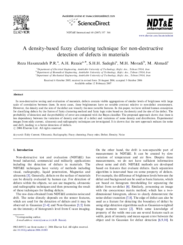 Pdf A Density Based Fuzzy Clustering Technique For Non Destructive Detection Of Defects In 2722