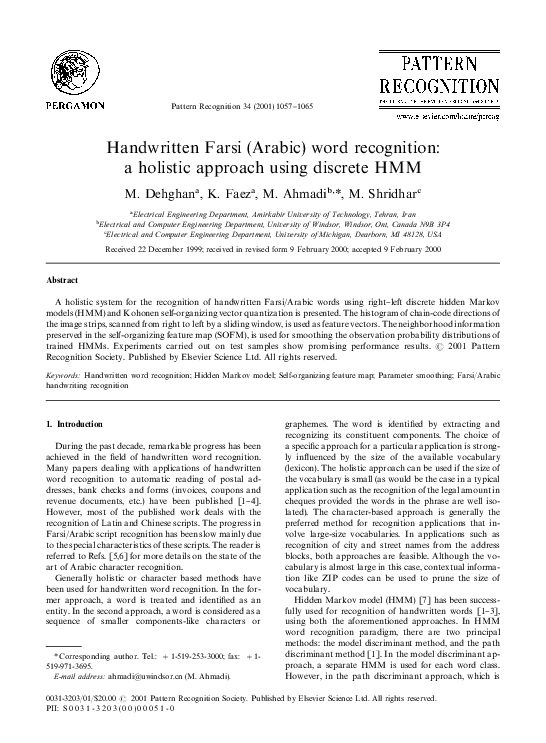 Pdf Handwritten Farsi Arabic Word Recognition A Holistic Approach Using Discrete Hmm