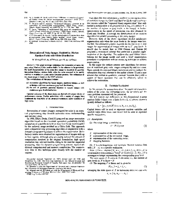 Pdf Noisy Image Restoration Via Gibbs Distribution 