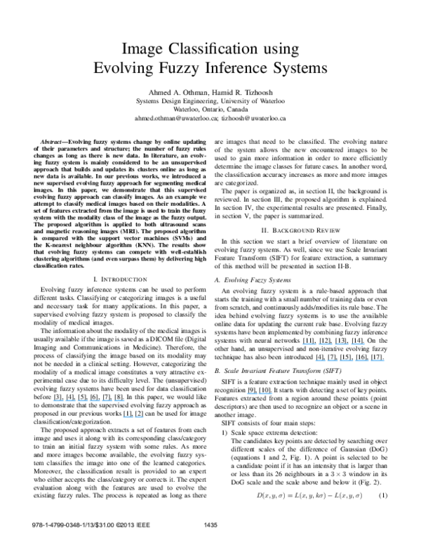 (PDF) Image classification using evolving fuzzy inference systems