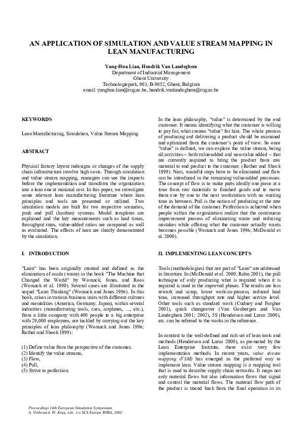 (PDF) AN APPLICATION OF SIMULATION AND VALUE STREAM MAPPING IN LEAN MANUFACTURING