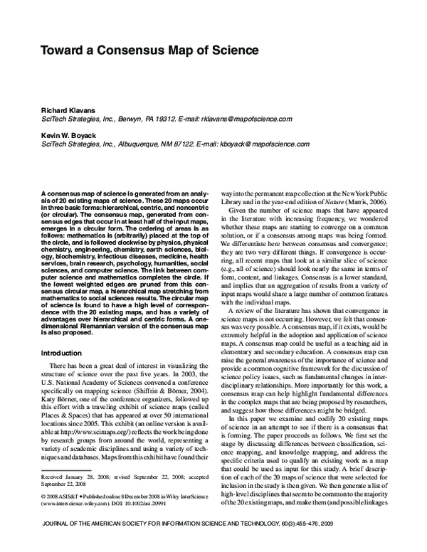 (PDF) Toward a consensus map of science