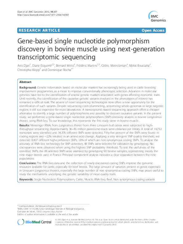 (PDF) Gene-based single nucleotide polymorphism discovery in bovine muscle using next-generation ...