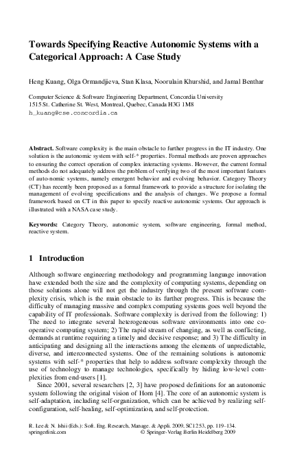 (PDF) Towards Specifying Reactive Autonomic Systems with a Categorical Approach: A Case Study