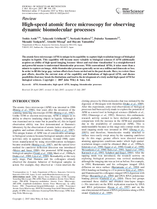(PDF) High-speed atomic force microscopy for observing dynamic ...