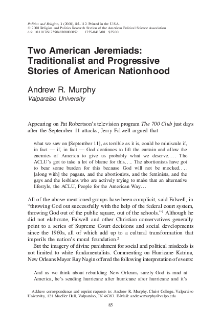 (PDF) Two American Jeremiads: Traditionalist and Progressive Stories of ...