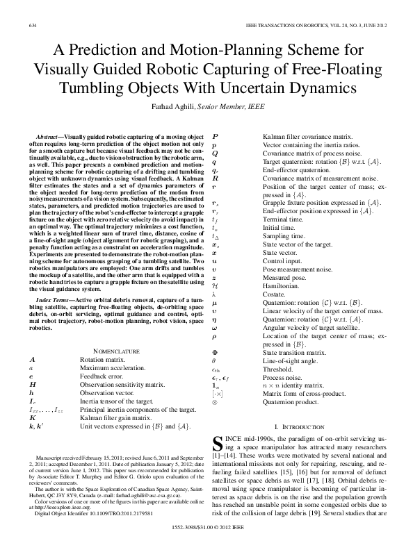 (PDF) A Prediction and Motion-Planning Scheme for Visually Guided Robotic Capturing of Free ...