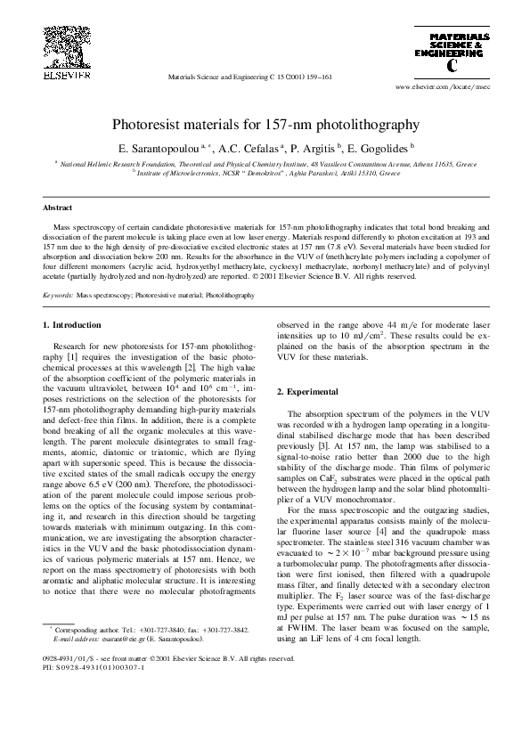 (PDF) Photoresist materials for 157-nm photolithography