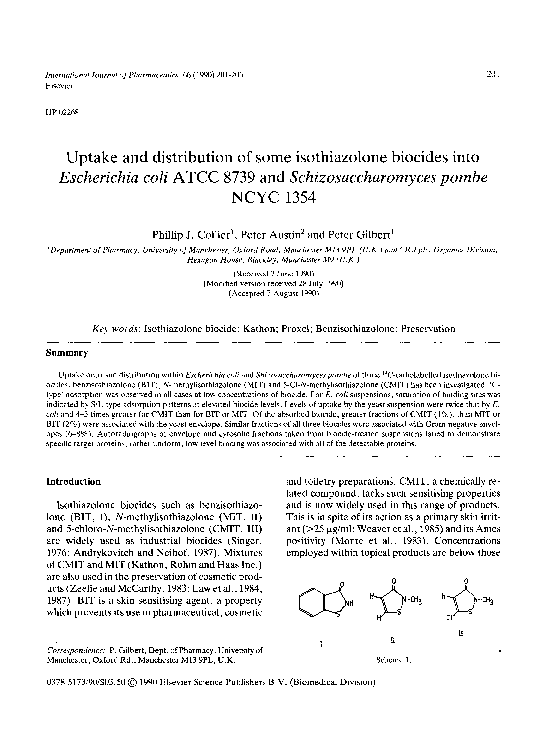 (PDF) Uptake and distribution of some isothiazolone biocides into ...