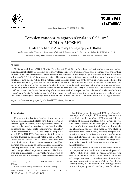 (PDF) Complex random telegraph signals in 0.06 μm 2 MDD n-MOSFETs