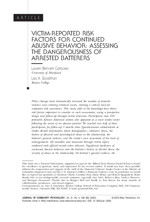 (PDF) Victim-reported risk factors for continued abusive behavior ...