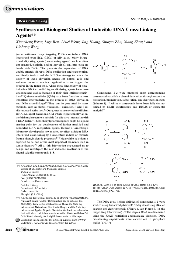 (PDF) Synthesis and Biological Studies of Inducible DNA Cross-Linking ...