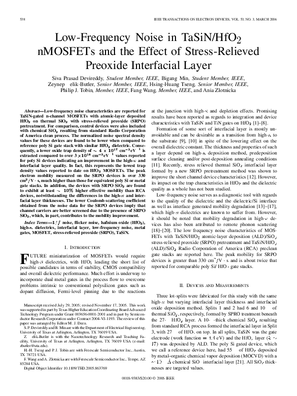 (PDF) Low-frequency noise in TaSiN/HfO/sub 2/ nMOSFETs and the effect of stress-relieved ...