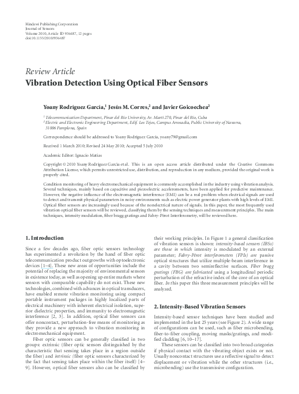 Pdf Vibration Detection Using Optical Fiber Sensors