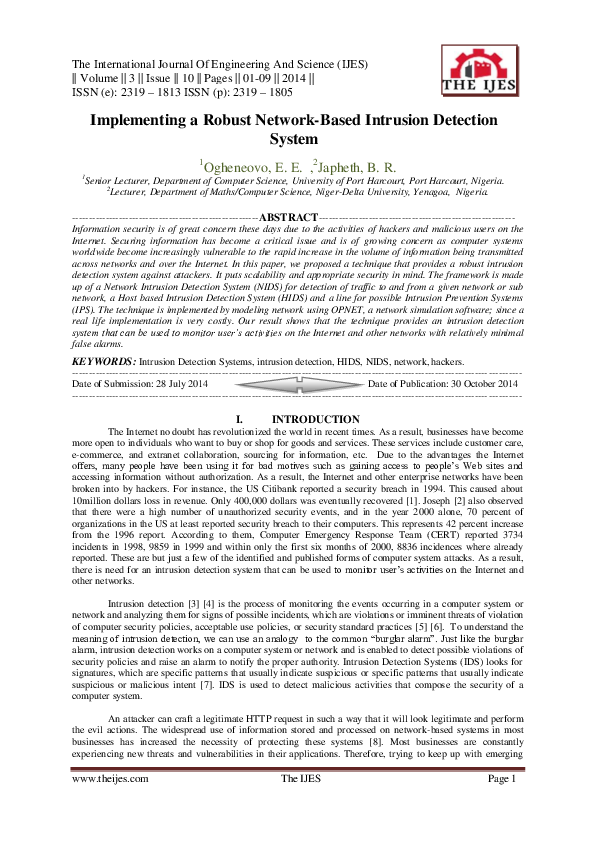 (PDF) Implementing a Robust Network-Based Intrusion Detection System