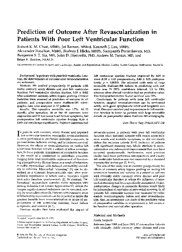(PDF) Prediction of outcome after revascularization in patients with ...