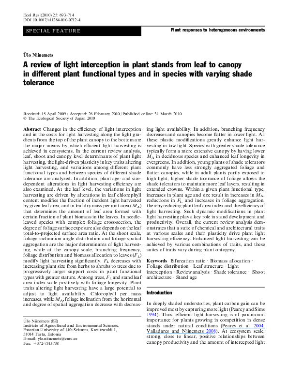 (PDF) A review of light interception in plant stands from leaf to ...