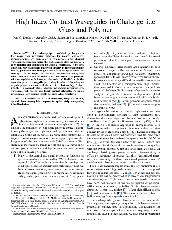 (PDF) High index contrast waveguides in chalcogenide glass and polymer