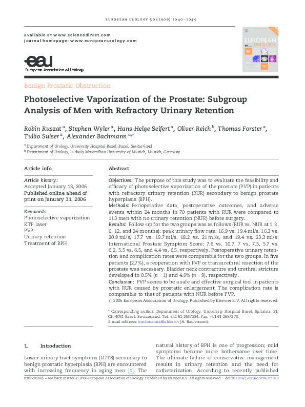 (PDF) Efficacy and safety of transurethral resection of the prostate ...