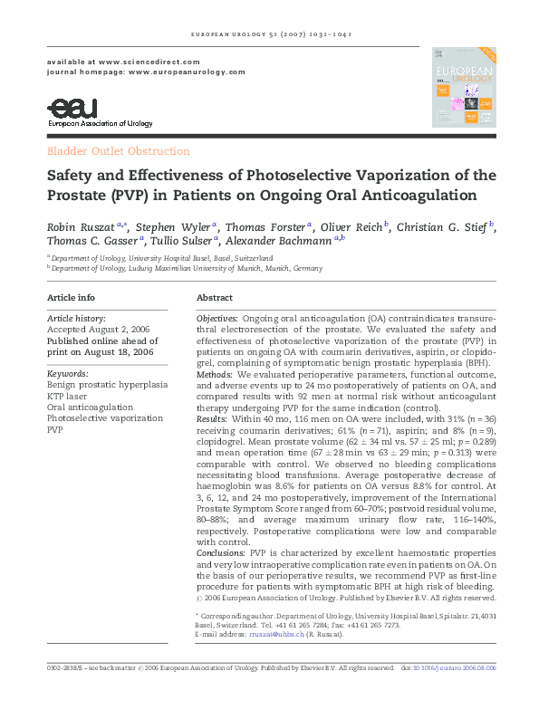 (PDF) Safety and Effectiveness of Photoselective Vaporization of the ...