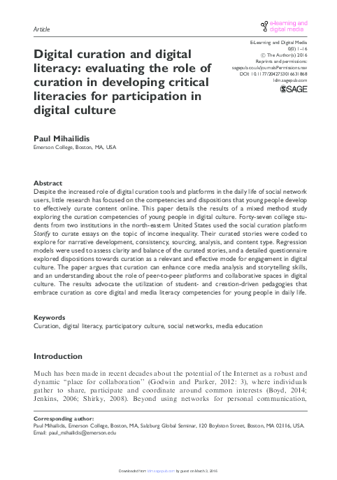 (PDF) Digital curation and digital literacy: evaluating the role of ...