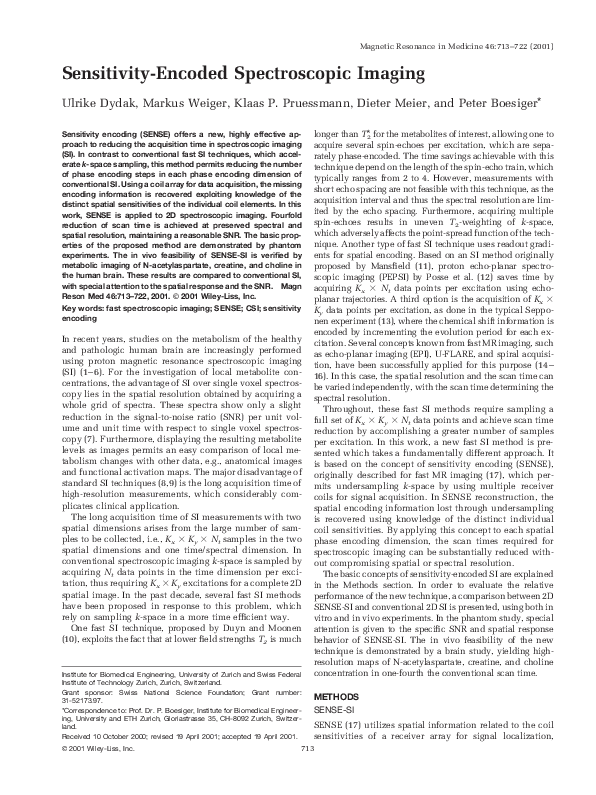 (PDF) Sensitivity-encoded spectroscopic imaging
