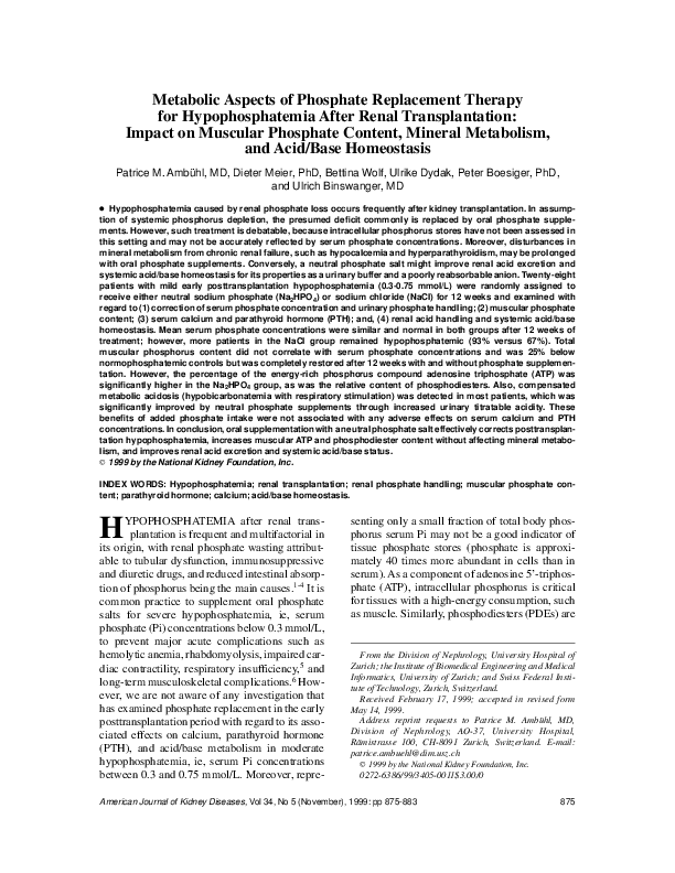 (PDF) Metabolic aspects of phosphate replacement therapy for ...