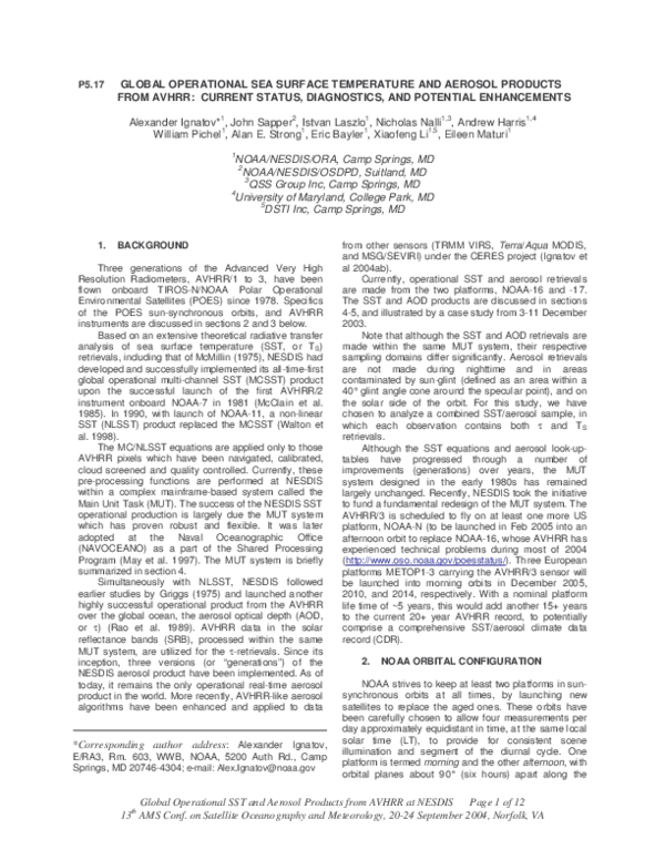 (PDF) P5. 17 GLOBAL OPERATIONAL SEA SURFACE TEMPERATURE AND AEROSOL ...