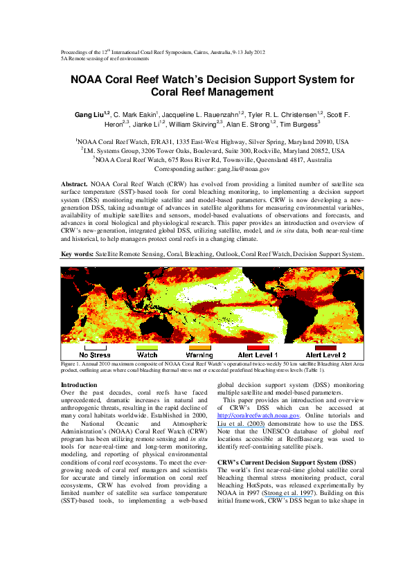 (PDF) NOAA Coral Reef Watch's Decision Support System for Coral Reef ...