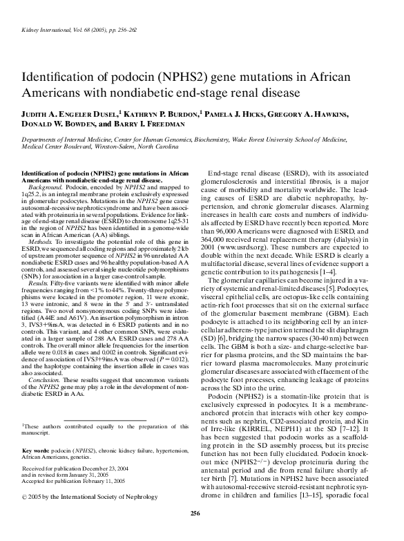 (PDF) Identification of podocin (NPHS2) gene mutations in African ...