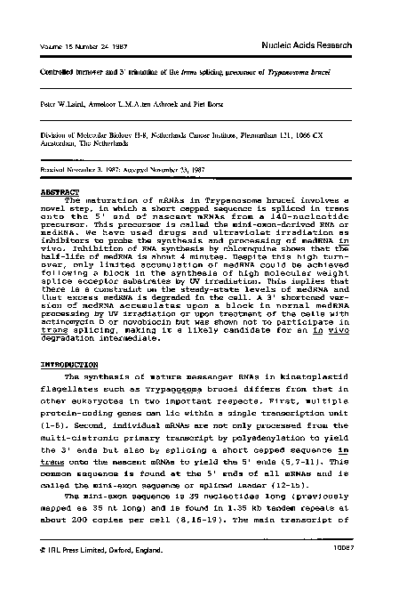 (PDF) Controlled turnover and 3′ trimming of the trans splicing ...