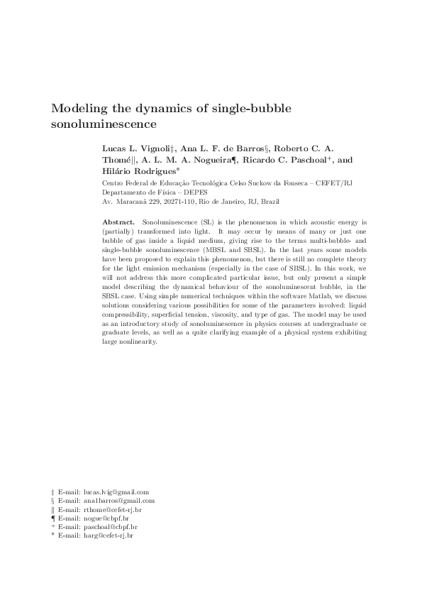 (PDF) Modeling the dynamics of single-bubble sonoluminescence