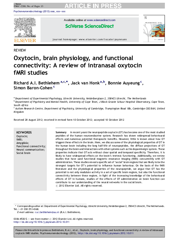(PDF) Oxytocin, brain physiology, and functional connectivity: A review ...