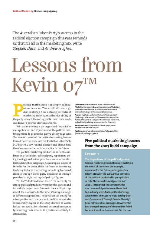 (PDF) Australian political marketing after Kevin07: Lessons from the ...