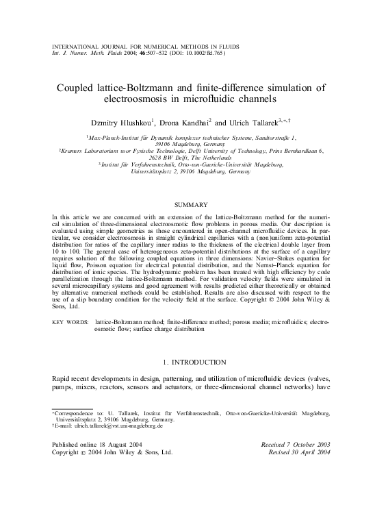 (PDF) Coupled lattice-Boltzmann and finite-difference simulation of electroosmosis in ...