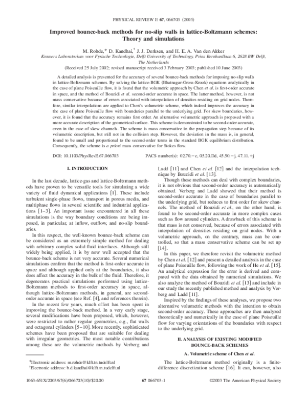 (PDF) Improved bounce-back methods for no-slip walls in lattice-Boltzmann schemes: Theory and ...