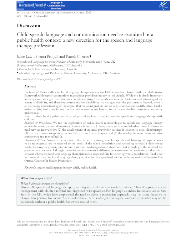 (PDF) Child speech, language and communication need re-examined in a ...
