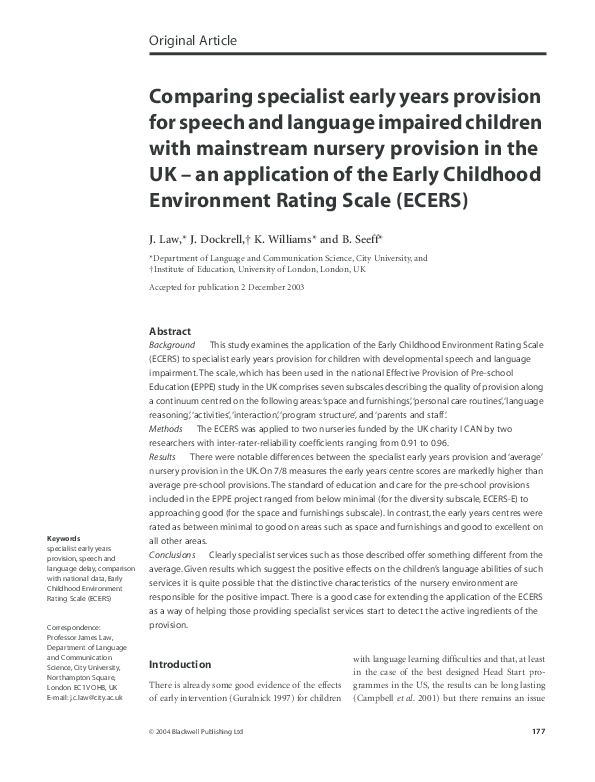 (PDF) Comparing specialist early years provision for speech and ...