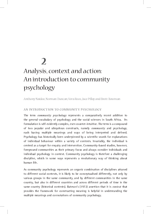 (PDF) Community Psychology: Analysis, context and action
