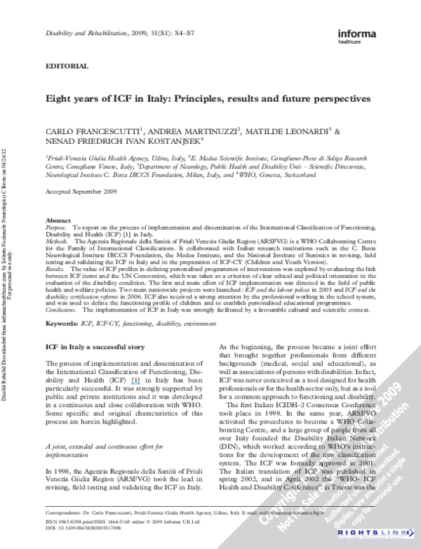 (PDF) Eight years of ICF in Italy: Principles, results and future ...