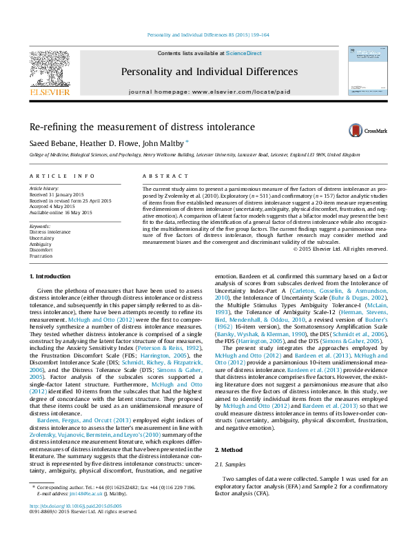 (PDF) Re-refining the measurement of distress intolerance