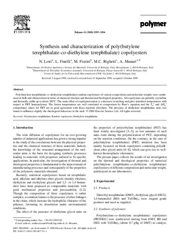 (PDF) Synthesis and characterization of poly(butylene terephthalate-co-diethylene terephthalate ...